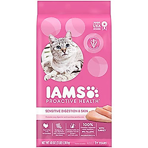 IAMS Proactive Health Adult Sensitive Digestion & Skin Dry Cat Food with Turkey, 3 lb. Bag
