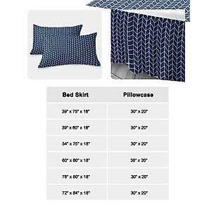 AMZRicher Navy Blue Wrap Around Pleated Bed Skirts for Queen Bed 60x80, Decorative Dust Ruffle Bed Sheet & Bedskirt 18'' Drop Bedspread with Pillow Case 20x30 Contemporary Geometric Modern Stripes