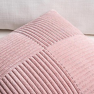 Fancy Homi 2 Packs Blush Pink Decorative Throw Pillow Covers 18x18 Inch for Living Room Couch Bed, Rustic Farmhouse Boho Home Decor, Soft Corss Corduroy Patchwork Textured Square Cushion Case 45x45 cm