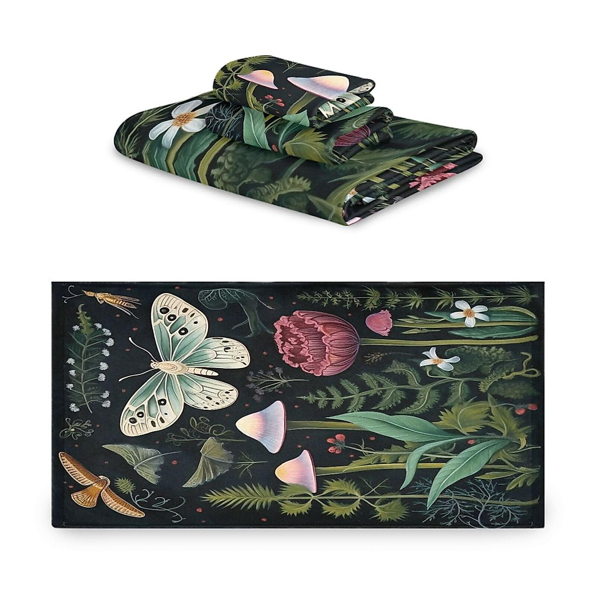Flradish Forest Mushrooms Towels 3 Pack Bath Towels for Bathroom Set Soft Cotton Highly Absorbent Lightweight & Quickdry Towel Set 1 Bath Towel,1 Hand Towel,1 Washclothe