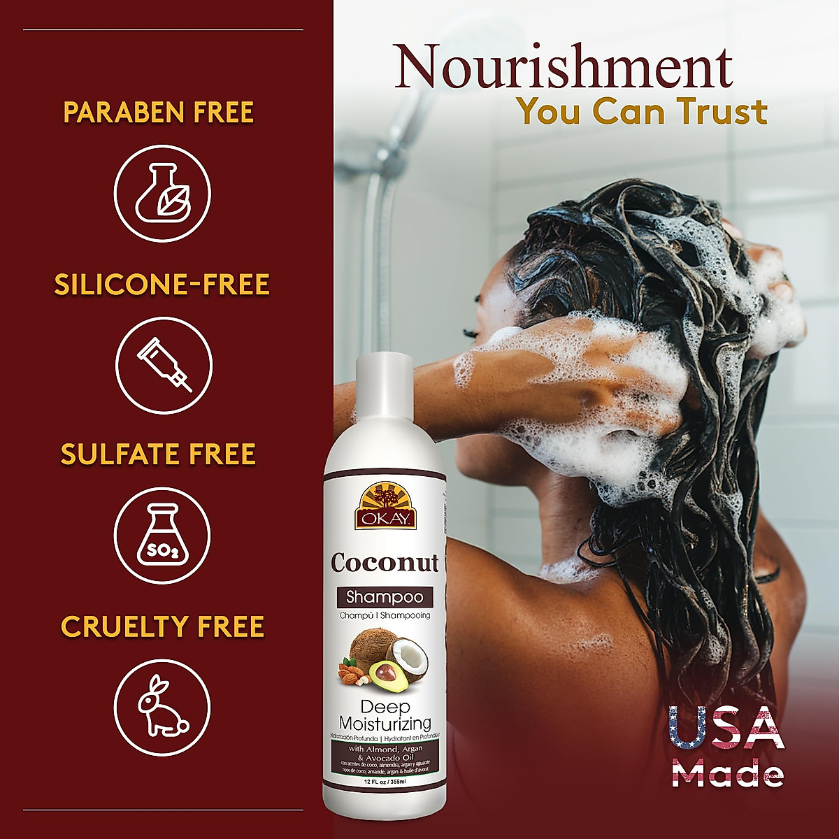 OKAY COCONUT OIL DEEP MOISTURIZING SHAMPOO 12oz / 355ml