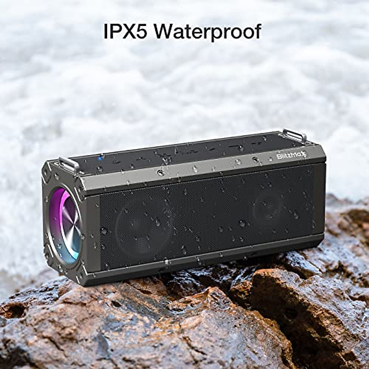 BlitzMax WA3 PRO 120W 360° Surround Stereo TWS Portable Wireless Bluetooth 5.0 Mini Speaker with Microphone,Waterproof,4 RGB Light,3 EQ Modes,Power Bank,DSP Technology,Outdoor Travel Party,AUX TF USB