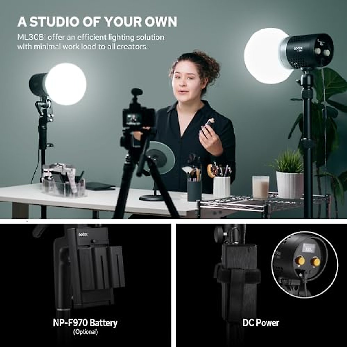 Godox ML30Bi Handheld Bi-Color LED Video Light, Portable Studio LED Continuous Light 2800K-6500K, 41000 lumens CRI 96+ TLCI 97+, 21 FX Effects, APP Control, Silent Mode, Compatible with Godox Mount