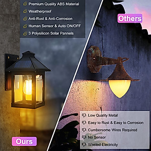 UOOIUMOY 2 Pack Solar Powered Wall Lantern Lights with 3 Lighting Modes, LED Dusk to Dawn Solar Sconce Outdoor Wall Mount, Motion Sensor Front Porch Lights Fixtures Waterproof for Patio Garage
