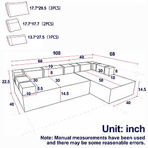 HANLIVES 108" Modular Sectional Sofa Couch for Living Room,Chenille Fabric L-Shape Upholstered Cloud Couch with 6 Pillow,Modern Minimalist Couches with Right Side Chaise,No Assembly Required-Grey