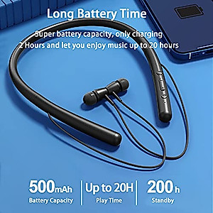 yi-shaney Bluetooth 5.0 Wireless Neckband Headphones with 20 H Playtime, Built-in Mic Lightweight Magnetic Earbuds, Crystal-Clear Voice and Noise Cancelling Headset Sweatproof (Black)