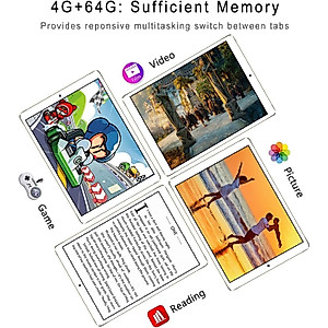 2 in 1 Tablets 10 Inch, Android 9 Tablet PC with Wireless Keyboard Case, 4GB RAM 64GB ROM/128GB Computer Tablets, Quad Core, HD/IPS, 8000mAh, Dual 4G SIM/WiFi (Gold)
