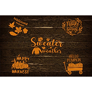 8 PCS Fall Autumn Stencils for Painting on Wood Wall, Fall Theme Pattern Templates for DIY Home Fall Farmhouse Decorations, Paint Wood Signs, Reusable Plastic Stencil