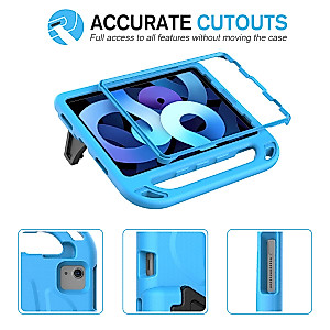 SUPNICE Kids Case for New iPad Air 5th Generation 2022, iPad Air 4th Generation 2020, iPad Air 10.9 Case with Built-in Screen Protector, EVA Shockproof Lightweight Handle Stand Kids Case, Blue