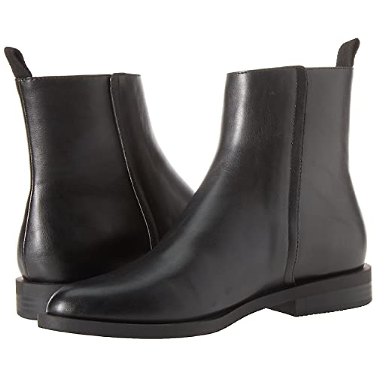 Amazon Essentials Women's Exterior Zip Flat Ankle Boot, Black Faux Leather, 6.5