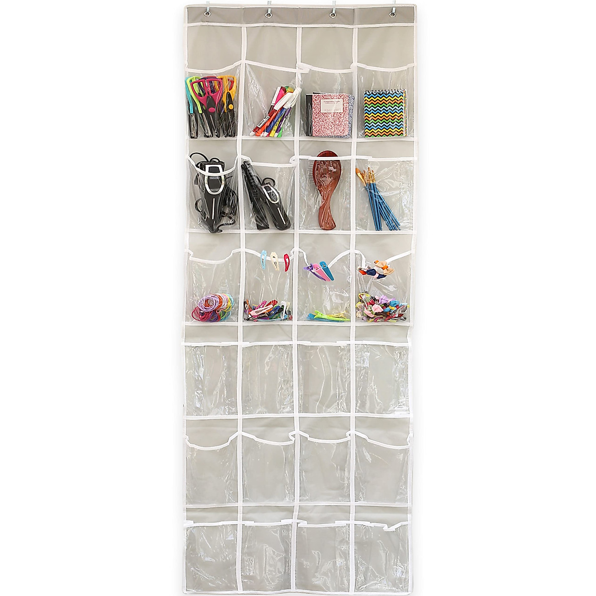 24 Pockets - SimpleHouseware Crystal Clear Over The Door Hanging Shoe Organizer, Gray (64'' x 19'')