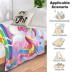 Unicorn Blanket for Girls Cute Cartoon Unicorn Rainbow Pattern Throw Blanket for Kids Unicorn Gifts Lightweight Super Warm Soft Cozy Plush Fleece Flannel Blanket for Women Birthday Gifts Pink 50"X40"