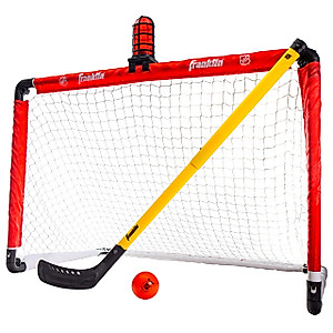 Franklin Sports Mini Hockey Goal Set - NHL Light Up Knee Hockey Goal and Stick Set with Hockey Ball - Perfect for Indoor Floor Hockey and Knee Hockey, Red