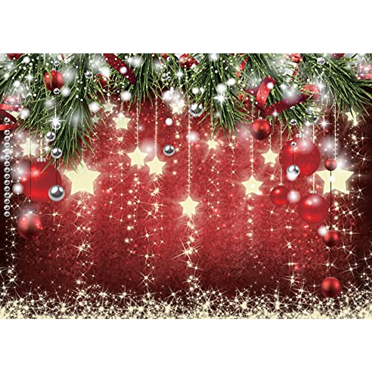 SJOLOON Christmas Backdrops Red Ball Theme Background Shining Stars Background New Year Backdrop for Christmas Party Decoration Banner Photo Shoot 12364 (8x6FT)
