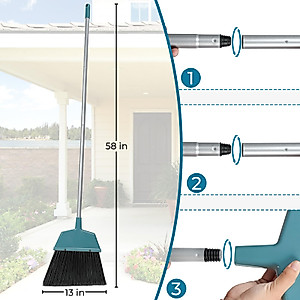 Long Stiff Bristle Brooms for Sweeping Indoors, Angle Brooms with 58" Long Handles Heavy Duty Soft Bristle Brooms, Kitchen Brooms for Shop Office Lobby