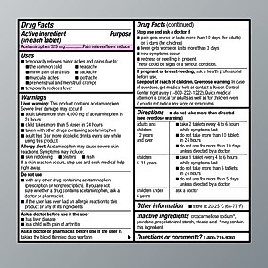 Amazon Basic Care Pain Relief, Acetaminophen Tablets 325 mg, Regular Strength, Pain Reliever and Fever Reducer, 100 Count