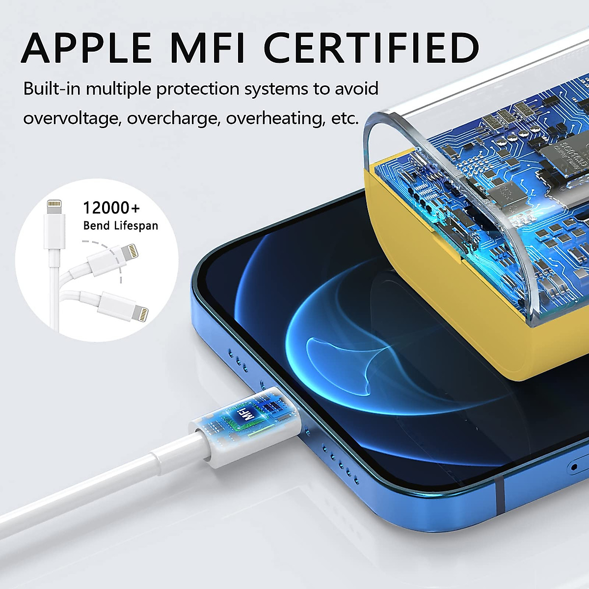 3 Pack USB C Charger, 20W PD USB C Wall Fast Charger Adapter with 3 Pack [MFi Certified] 6FT Type C to Lightning Cable Compatible with iPhone 14 13 12 11 Pro Max XR XS X,iPad(Yellow+Purple+Green)