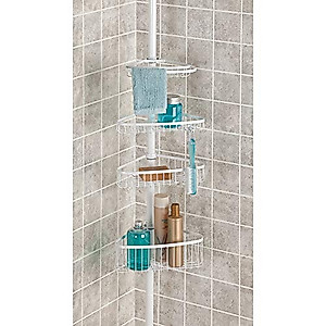 iDesign York Steel Tension 4-Shelf Extendable Corner Storage Caddy - 8" x 11" x 108", Pearl White