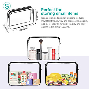 Carachanone 12 PCS Clear Travel Bag for Toiletry, Multipurpose Storage Transparent Cosmetic Bags Bulk for Women Men, Makeup Organizer TSA Approved Luggage Pouch - Black, Small