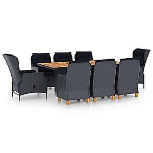 vidaXL Patio Dining Set with Cushions 9 Pieces Garden Balcony Backyard Terrace Dinner Dinette Table Chairs Outdoor Furniture Poly Rattan Dark Gray
