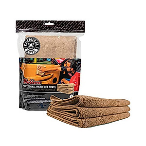 Chemical Guys MIC34403 Workhorse Professional Microfiber Towel, Tan (Safe for Car Wash, Home Cleaning & Pet Drying Cloths) 16" x 16", Pack of 3