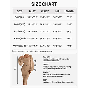 MEROKEETY Women's Long Puff Sleeve Ruched Bodycon Dress Square Neck Mesh Cocktail Party Midi Dresses,Black,M