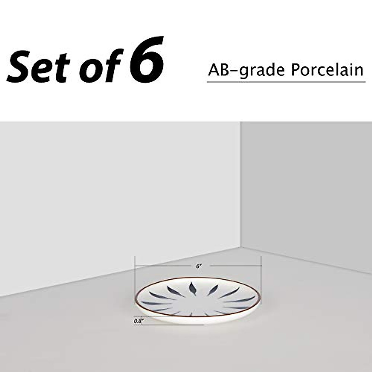 Aquiver 6'' Ceramic Dessert Plates - Color Painted Porcelain Appetizer Plates - Tea Party Small Serving Plates for Cake, Pie, Snacks, Ice Cream, Side Dish, Waffles - Set of 6 (3 Colors)