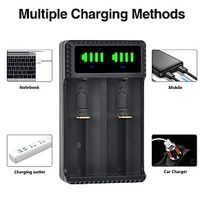 18650 Battery Charger, Tectra Smart Speedy Universal Dual Charger for 21700 26500 22650 22500 20700 18500 18490 18350 17670 16340(RCR123) Li-ion Battery
