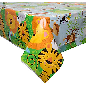 Jungle Party Supplies, Safari Birthday Decorations - Safari Theme Balloons, Birthday Banner, Paper Plates, Cups, Napkins, Forks, Tablecloth, Zoo Animals Tattoos