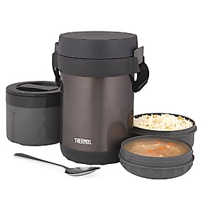 THERMOS All-In-One Vacuum Insulated Stainless Steel Meal Carrier with Spoon (Smoke) FUNTAINER 10 Ounce Stainless Steel Vacuum Insulated Kids Food Jar with Folding Spoon (Teal)