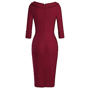 MUXXN Lady Retro 1950s Style Fashion Knee Length Wedding Long Dress for Womens (Burgundy XL)