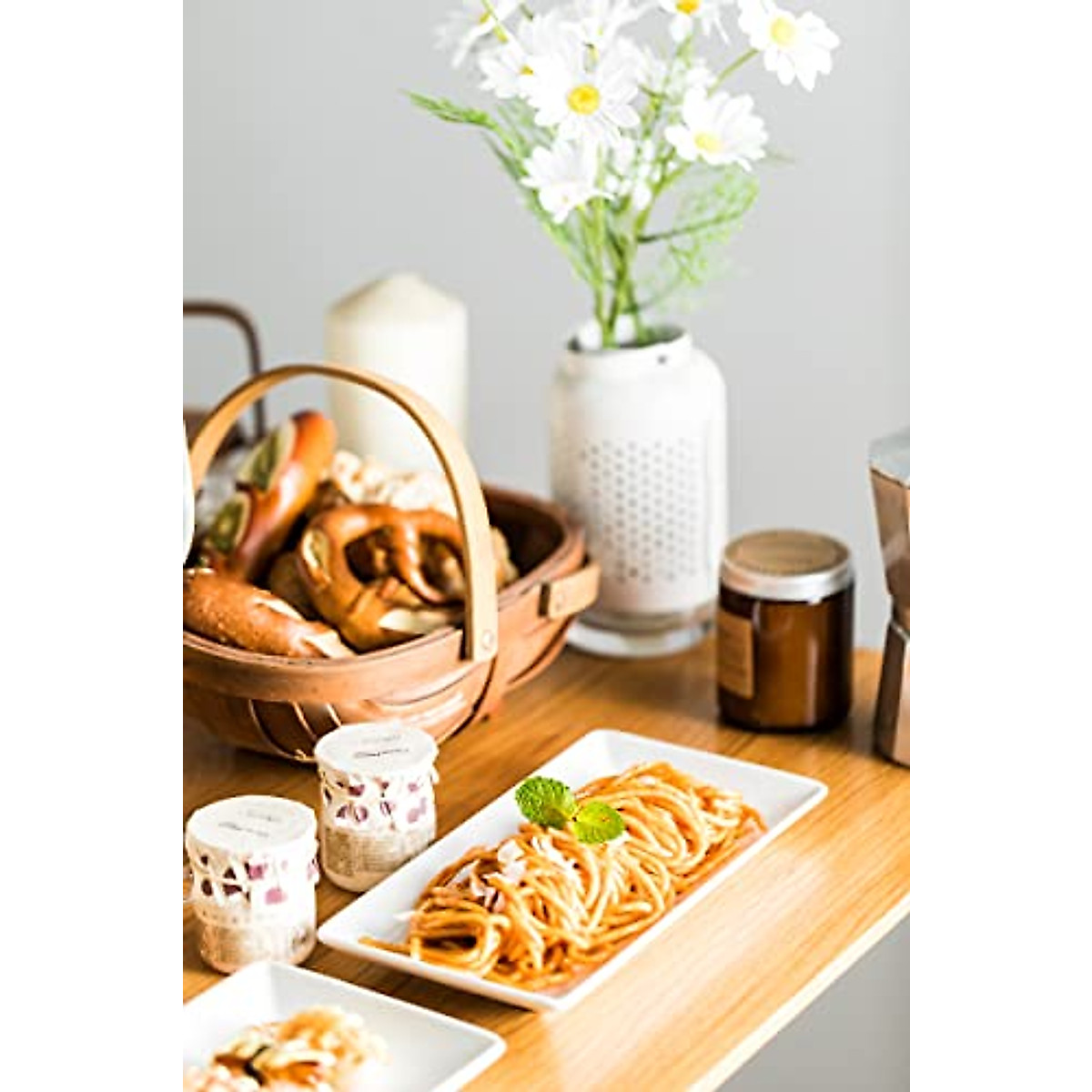 LAUCHUH Serving Platter, 10” Rectangular Plates Serving Tray Porcelain Platters for Parties, Sushi, Dessert Microwave and Dishwasher Safe Set of 4, White