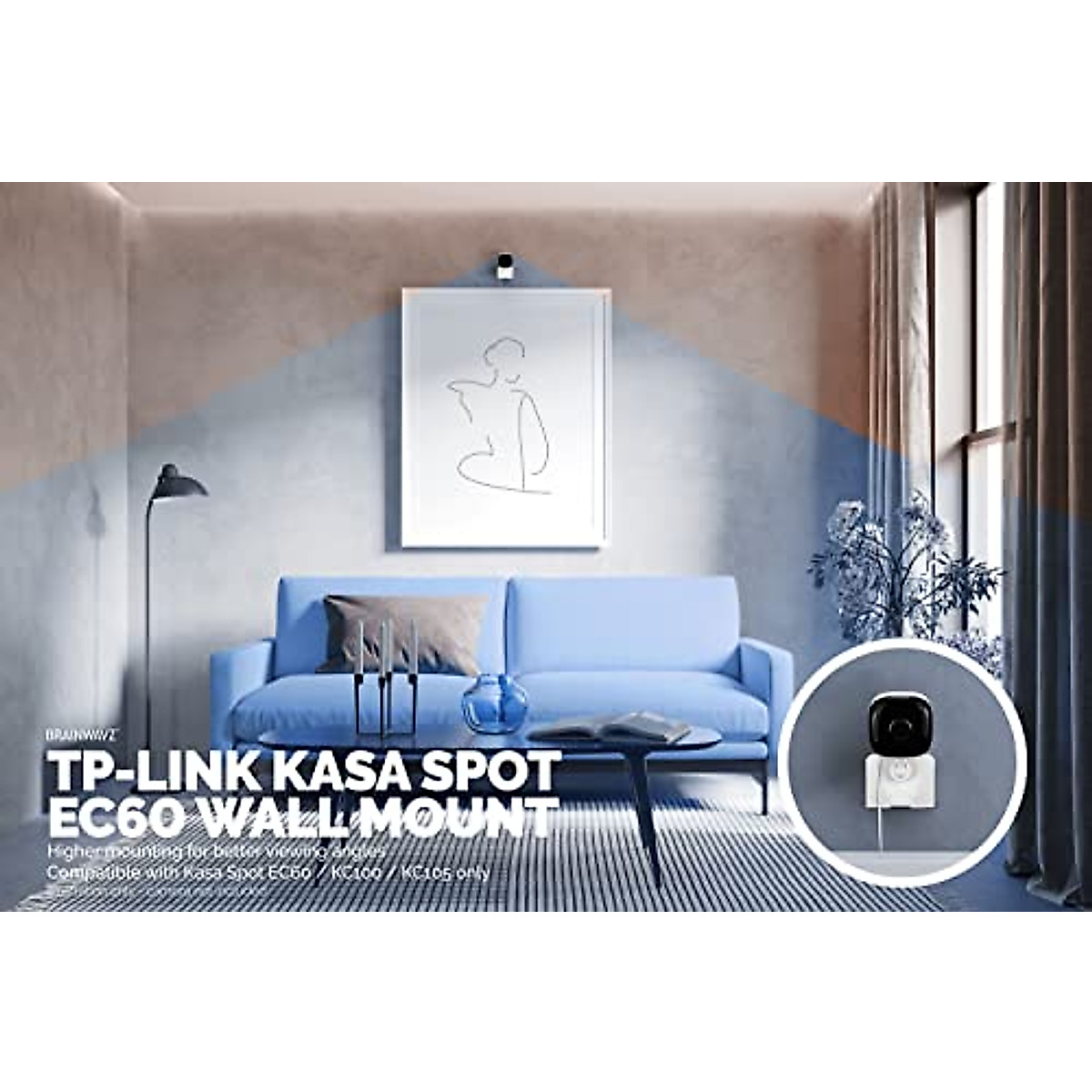 Wall Mount for Kasa KC100, KC105, EC60 (2 Pack), Adhesive Holder for TP Link Smart Spot Camera, Installs in Minutes, No Mess Hanger Bracket by Brainwavz (White)