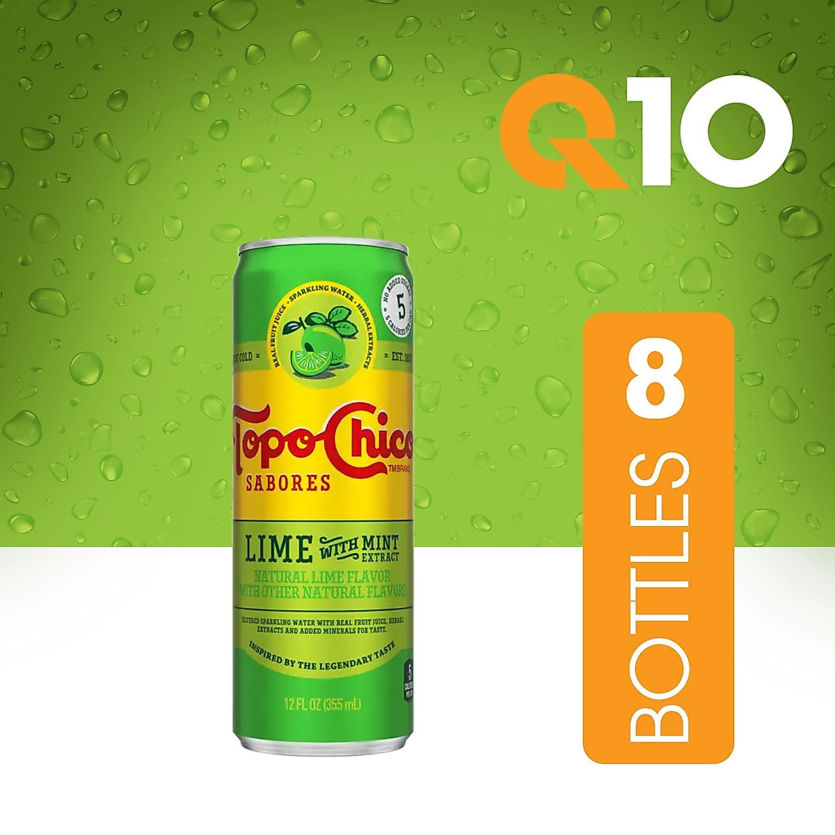 QUALITATT 10 Brand Box, Sabores Sparkling Water Variation Collection, Lime,Tangerine, Blueberry, Box 24 Count 8 Each + 80 Disposable Food Grade Plastic Straws by QUALITATT 10 Brand