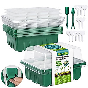 Rarello 5 Packs Seed Starter Tray Seed Starter Kit,60 Cells Reusable Seedling Starter Trays With Flexible Silicone Bottoms And Humidity Domes,Indoor Greenhouse Garden Propagation Set for Seed Starting