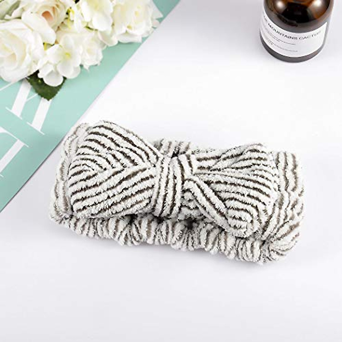 Gangel Bow Wash Headbands Bowkont Make up Hair Bands Coral Velvet Cosmetic Hairwrap Stripe Soft Coral Fleece Head Scraf Headwrap Spa Shower Washing Face for Women(Pack of 1)