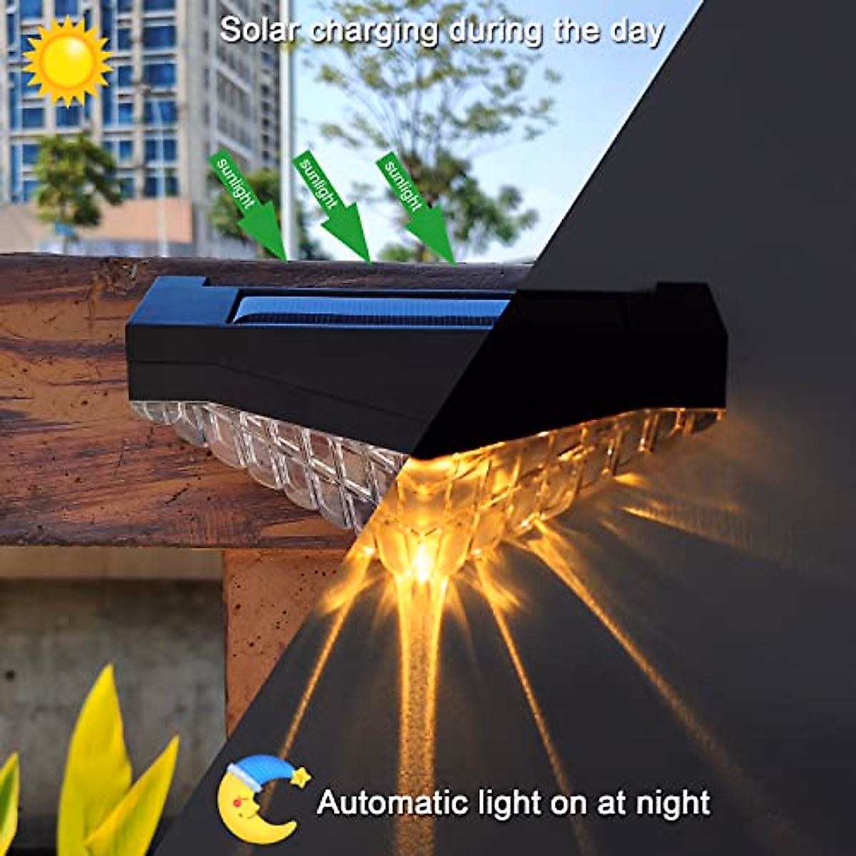 IVWVI Solar Deck Lights, Solar Fence Lights, Diamond Crystal Lampshade, Warm White/Color Changing Modes, Solar Step Lights Outdoor Waterproof led for Garden, Patio, Stair, Step, Yard, Path, 6 Pack