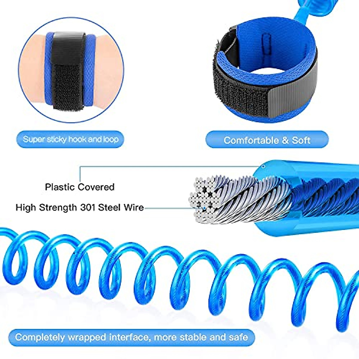 Hooyyene Anti Lost Wrist Link for Toddlers, Safety Toddler Leash, Child Leash, Wrist Leash for Babies and Kids, Children's Safety Wristband for Outdoor, Family Travel(8.2ft/2.5m,Blue)