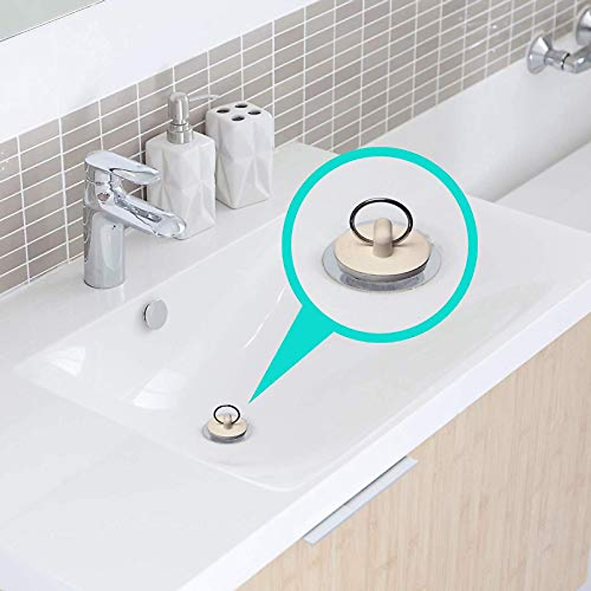 4 Pack - Bathroom Sink Strainers and Stopper Plug Combo - 2.125" Top / 1" Basket, Stainless Steel Strainers and Rubber Plug Stopper for Standard Bathroom Sink, Utility, Slop, Lavatory and RV Sink