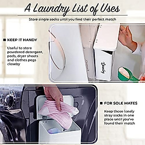 Magnetic Lint Bin for Laundry Room in White – Metal Laundry Room Decor and Accessories Washer Dryer Sheet Container or Detergent Dispenser with Laundry Labels for Space Saving Laundry Organization