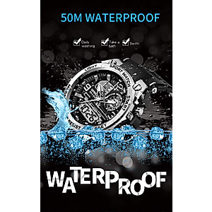 Military Watches for Men Tactical Waterproof Outdoor Sports Watch Analog Digital Multifunction Dual Display Mens Wristwatch (Gold black)