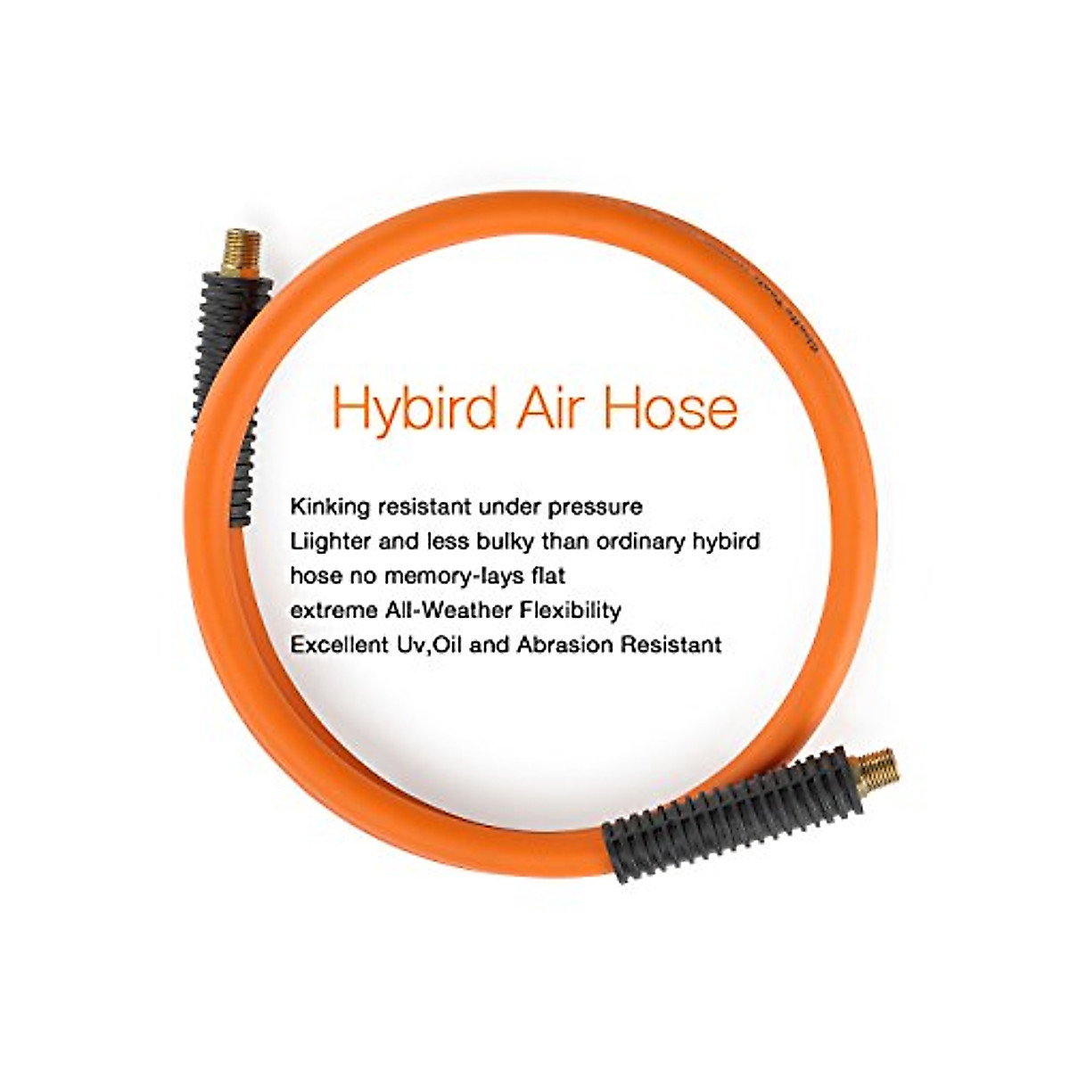 Giraffe Tools Hybrid Lead-in Air Hose, 3/8 inch x 6 ft, 1/4 in. MNPT Fittings, 300 PSI Heavy Duty, Lightweight Air Compressor Hose Short