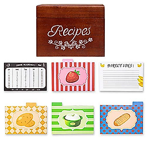 Y&ME YM Vintage Wood Recipe Box with 80 Double Sided Recipe Cards 4x6 and 8 Dividers, Perfect Kitchen Cooking Gift set Idea for Mom Women Grandma Bridal Shower and Weddings, 6.9 x 3.9 x5.3 Inch