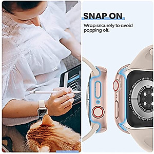 [3Pack] Tensea for Apple Watch Screen Protector Case Series 8 7 41mm, iWatch Protective Face Cover, Tempered Glass Film Hard PC Bumper for Women Men, Ultra-Thin Guard (41 mm, Clear/Silver/Rose Gold)