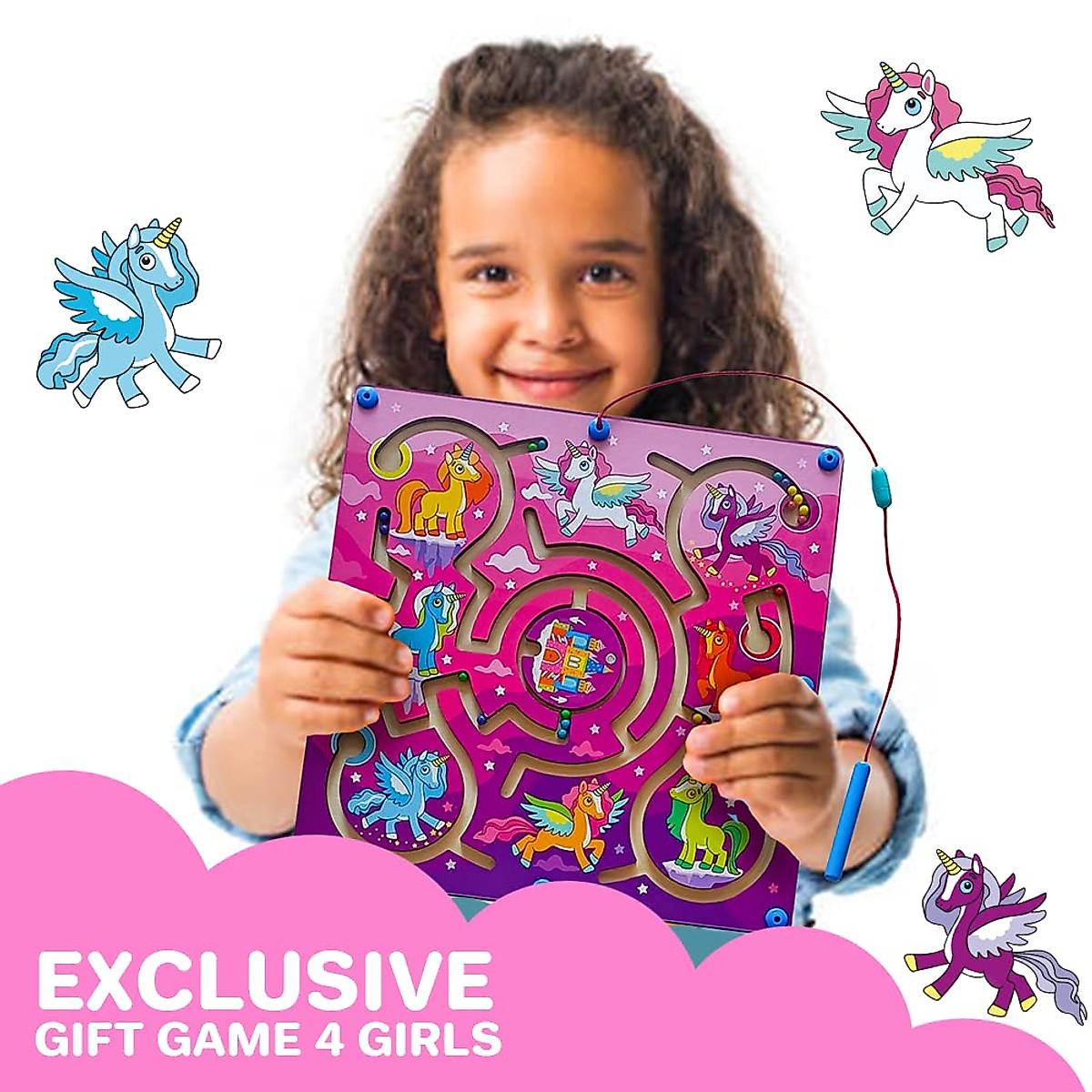 QUOKKA Magnetic Travel Toddler Games 2 3 Year Olds - Maze Montessori Unicorn Toys for Kids Ages 1-3-5 Wooden Learning Activities Board for Plane Road Car Trip - Gift for Boy & Girl