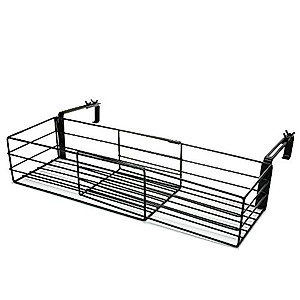 Adjustable Flower Pot Rack Holder Plant Stand - Expands 14"-27" to accomodate Multiple flowerpots, Hanger Hooks fit Almost Any Balcony, Fence or Deck Railing up to 6" Wide - Steel Black