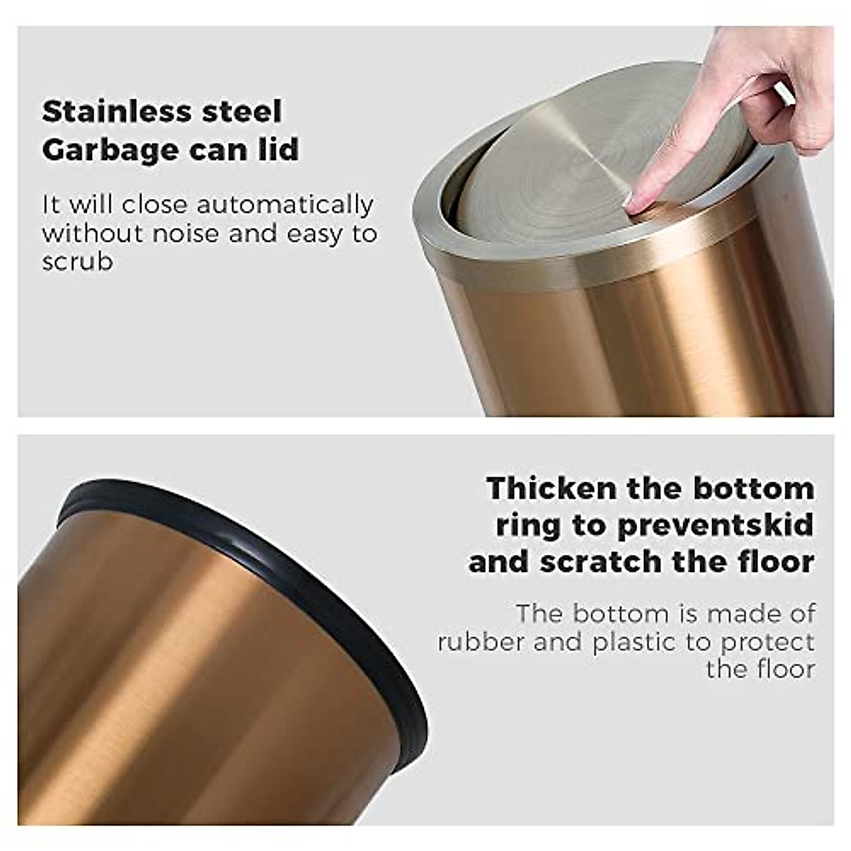Stainless Steel Trash can with flip Cover Gold Household Kitchen Toilet Living Roomt with Garbage (Rose Gold Trash can)