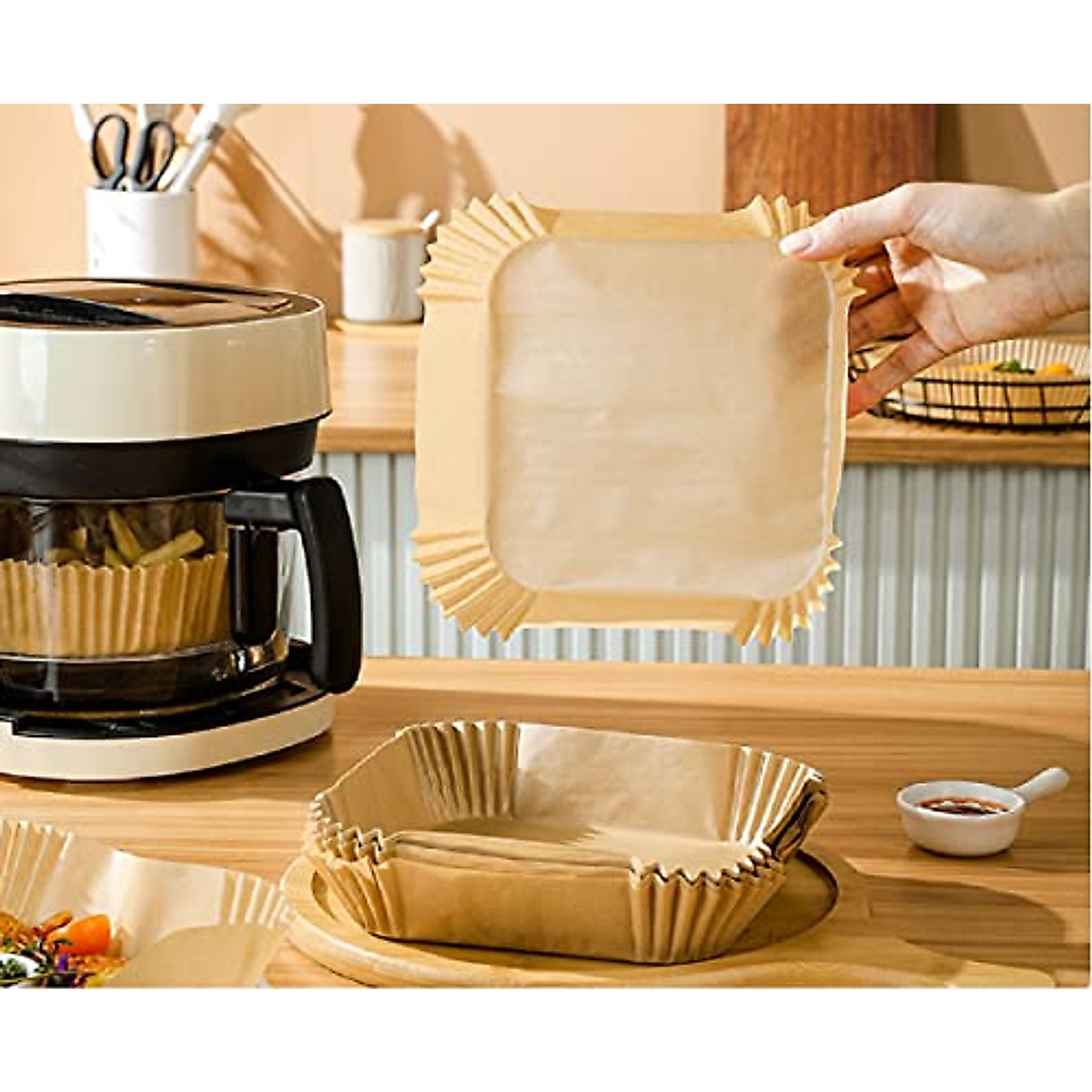 UHOUSE air fryer liners 9 inch square, air fryer disposable paper liner square, air fryer liners disposable,Baking Paper for Air Fryer And Baking Roasting Microwave
