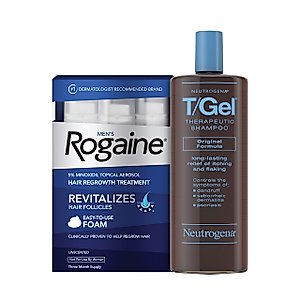 Men's Rogaine 5% Minoxidil Topical Hair Loss and Regrowth Foam, 3-Month Supply+Neutrogena T/Gel Original Therapeutic Shampoo,Flaky Scalp Due to Psoriasis & Seborrheic Dermatitis, 16 fl. Oz