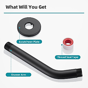 Cobbe Shower Arm with Flange and Teflon Tape, 6-Inches Wall Mounted Shower Pipe Arm Extension for Fixed Shower Head, Matte Black
